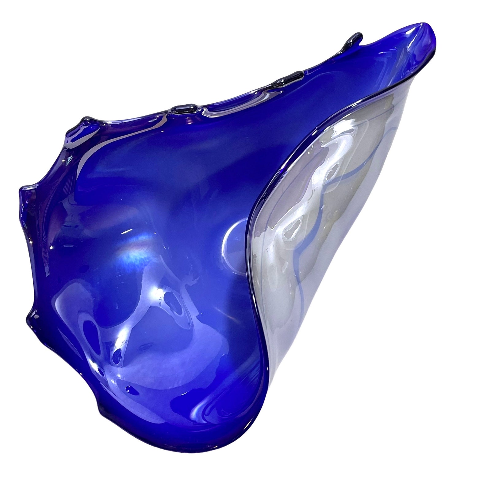 Vintage 1970s Carpathian Hand Blown Art Glass Shell Made in Poland Blue ...