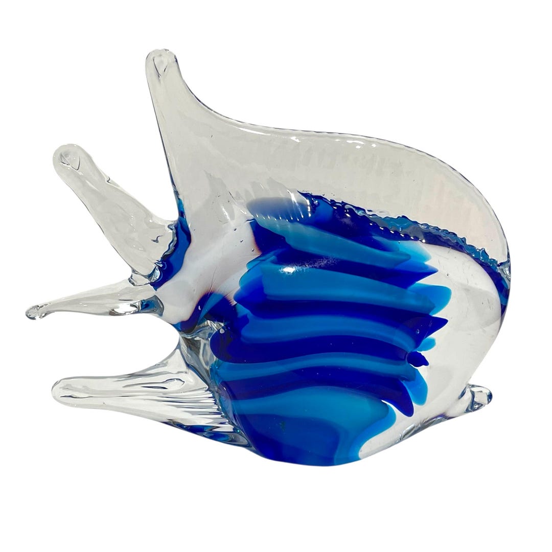 Vintage 1990s Hand Blown Art Glass Tropical Angel Fish Figurine ...