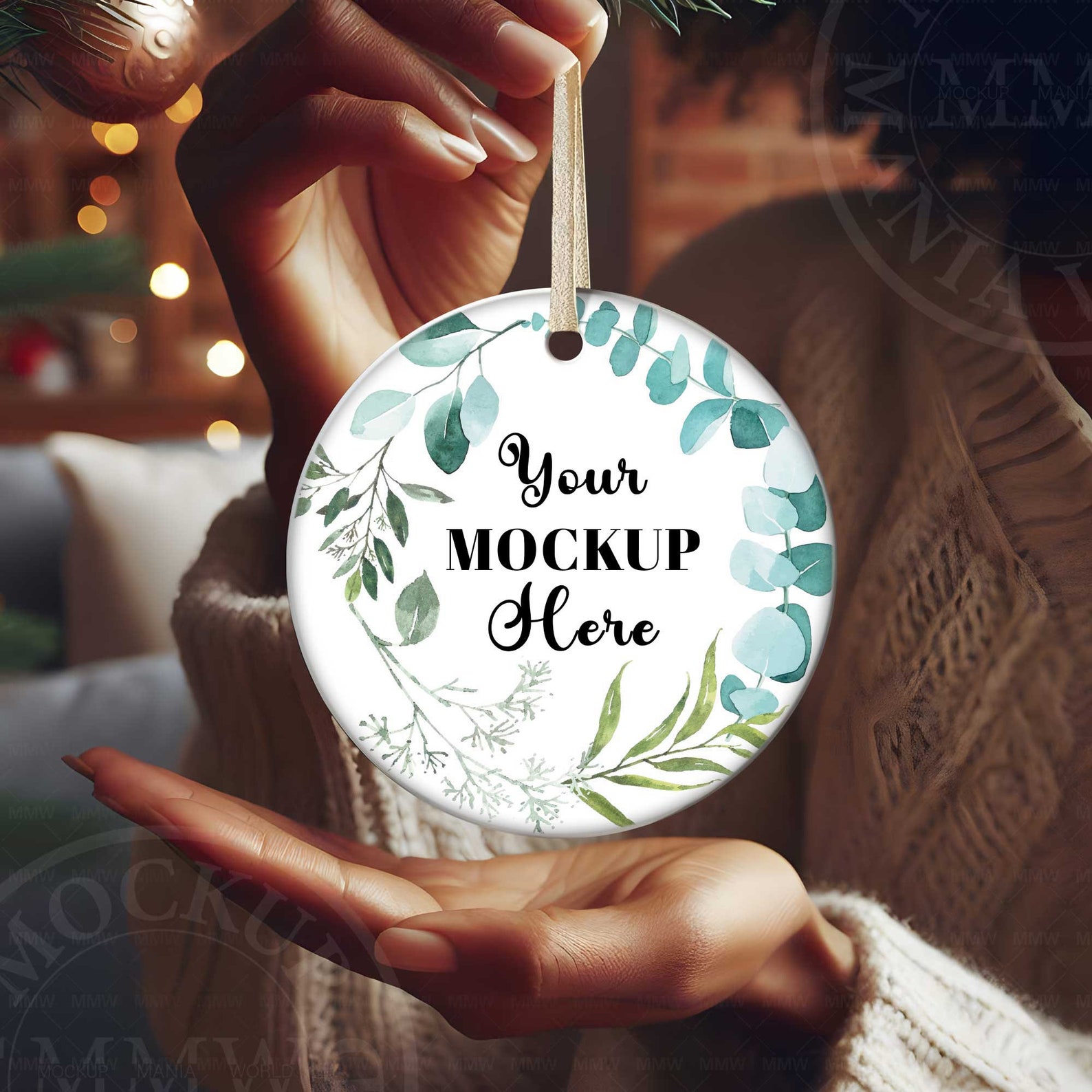 PSD & Canva Christmas Ceramic Ornament Mockup Set Blank White Round ...