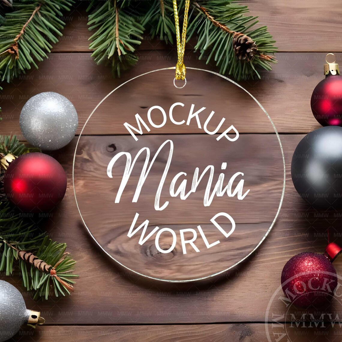 Acrylic Ornament Mockup Set Blank Round Ornaments for Tree and Canva ...