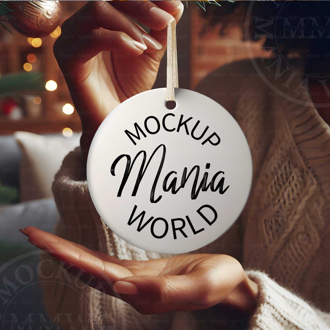 PSD & Canva Christmas Ceramic Ornament Mockup Set Blank White Round ...