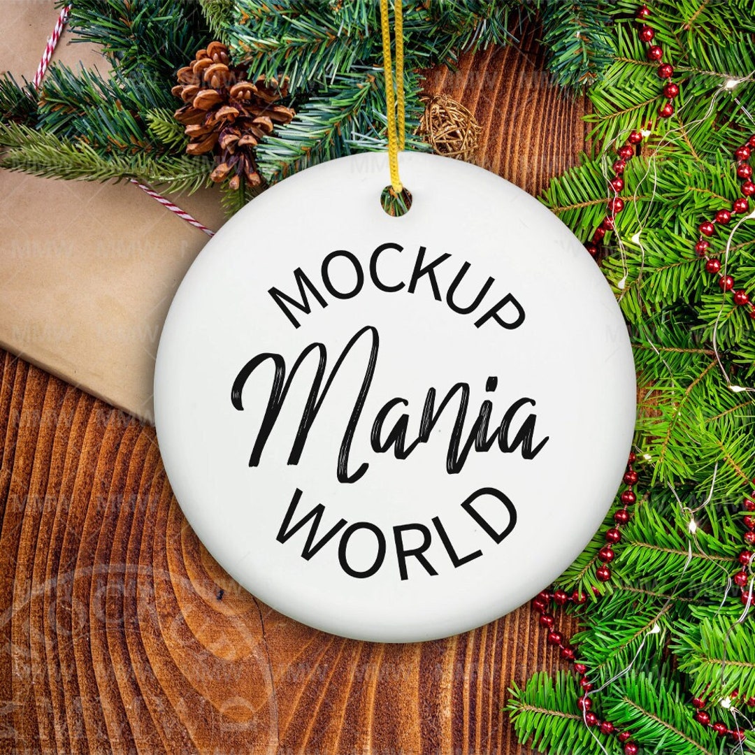 Christmas Ceramic Ornament Mockup Set Blank White Round Ornaments for ...