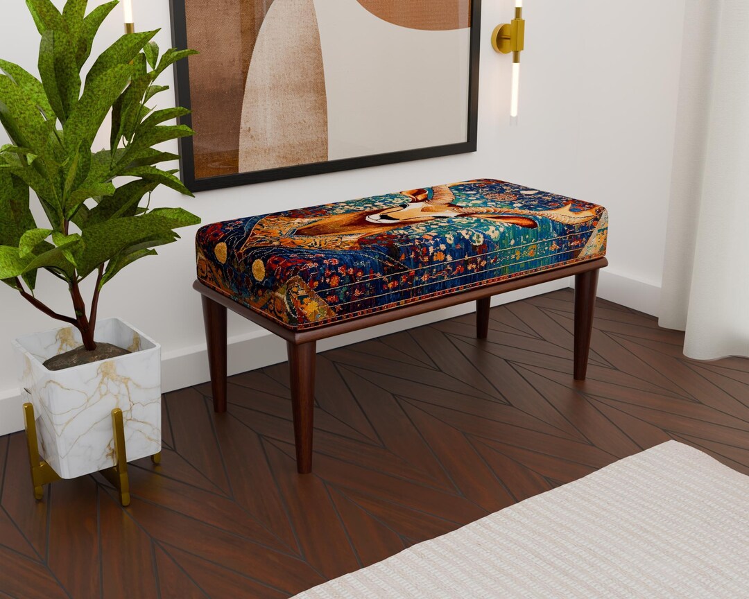 Deer Tapestry Bench, Antique Style Abstract Bench, Multicolor ...