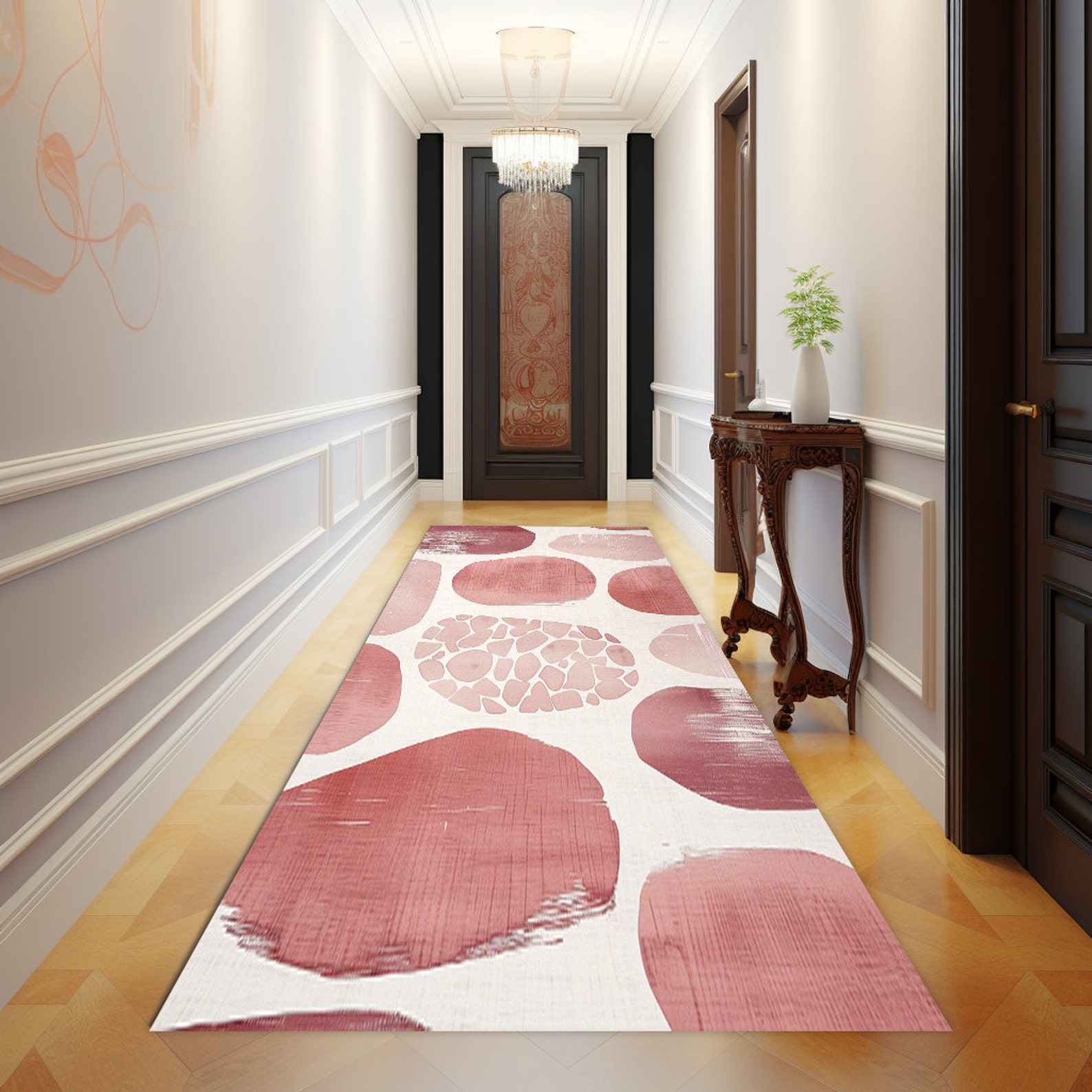 Pink Geometric Rug, Foldable Rug, Floor Runner, Kitchen Rug, Dressing ...
