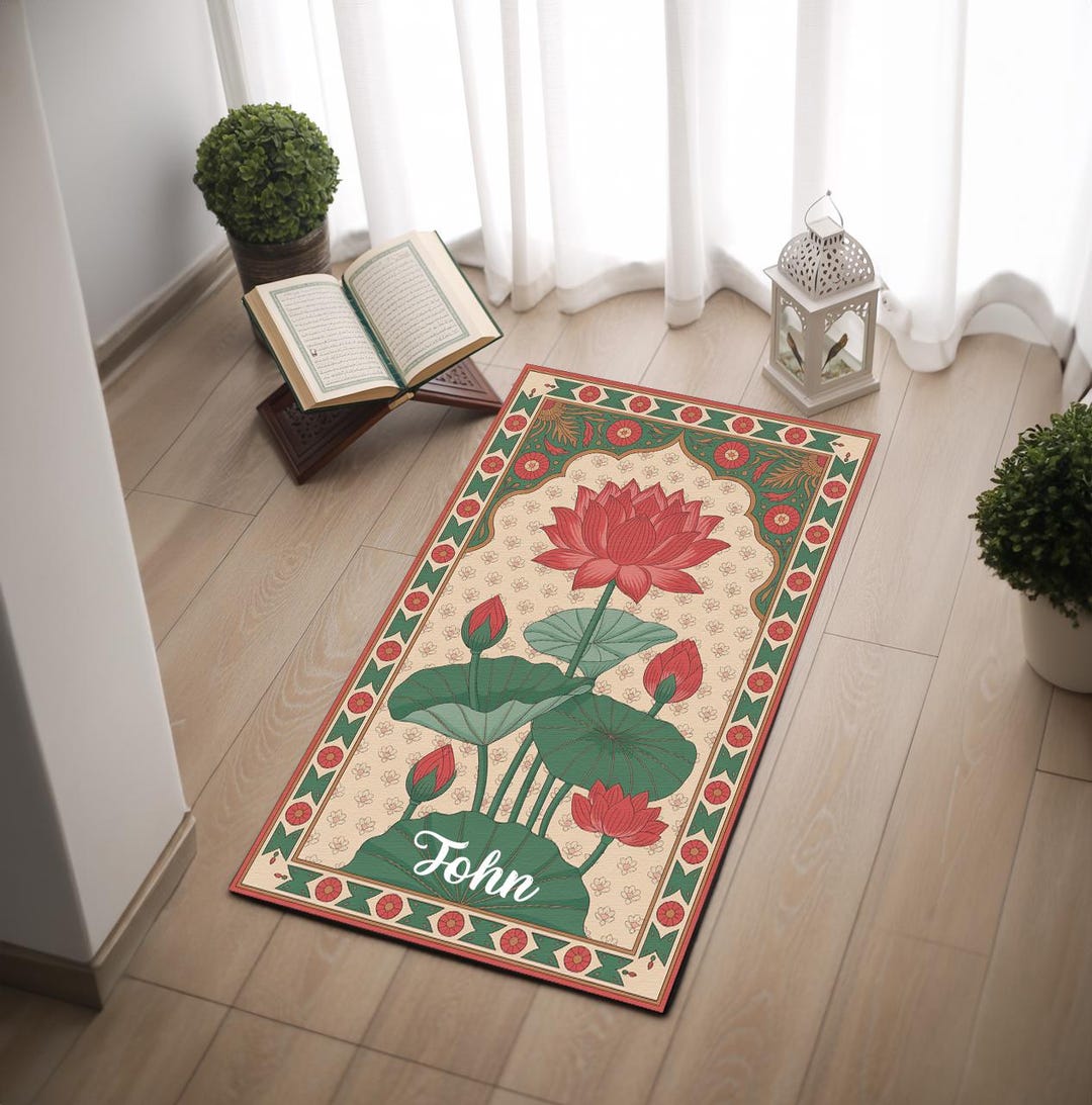 Islamic Embroidered Floral Pattern Prayer Rug, Muslim Prayer Rug ...