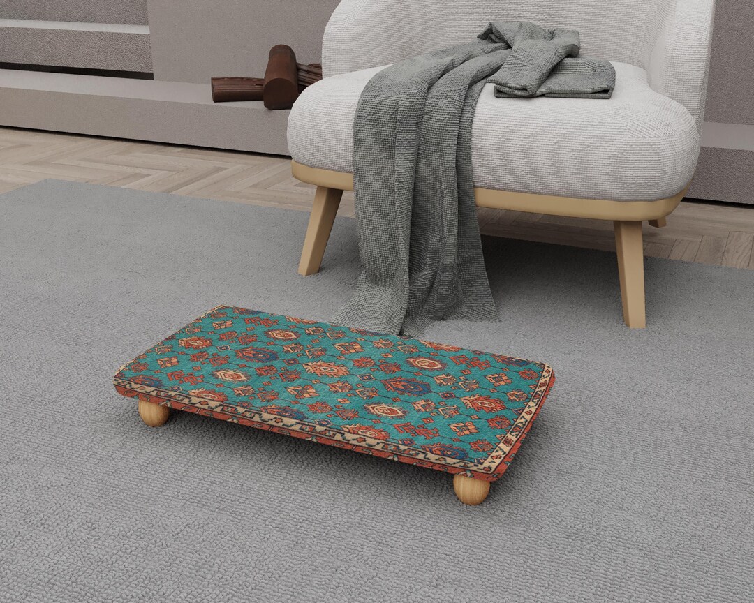 Teal Patterned Footstool, Upholstered Handmade Low Platform, H-964 - Etsy