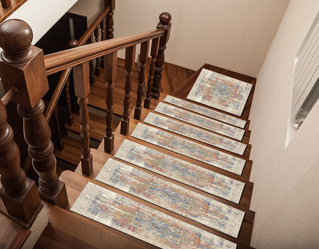 Stair Tread Set, Worn Ethnic Rug, Patio Decor Runner, Vacuum Outdoor ...