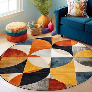 Round Rug, Orange Circle Rug, Geometric Non Slip Decor Rug, Circle ...