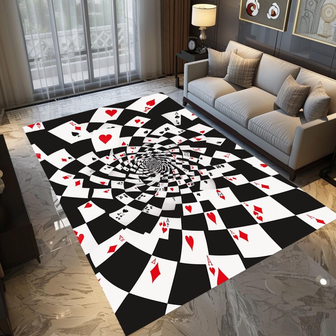 Playing Cards Print Rug, Movie Room Rug, Aesthetic Rug, Black and White ...
