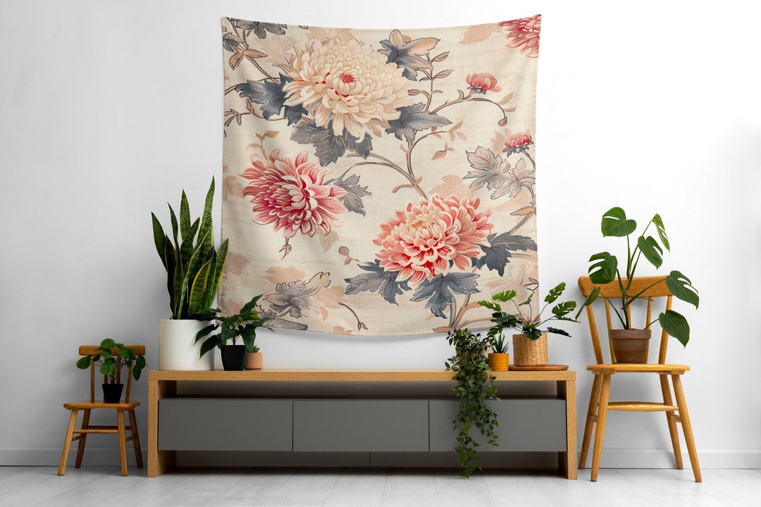 Botanical Tapestry, Pink Tapestries, Wall Hanging Art, Soft Decor ...