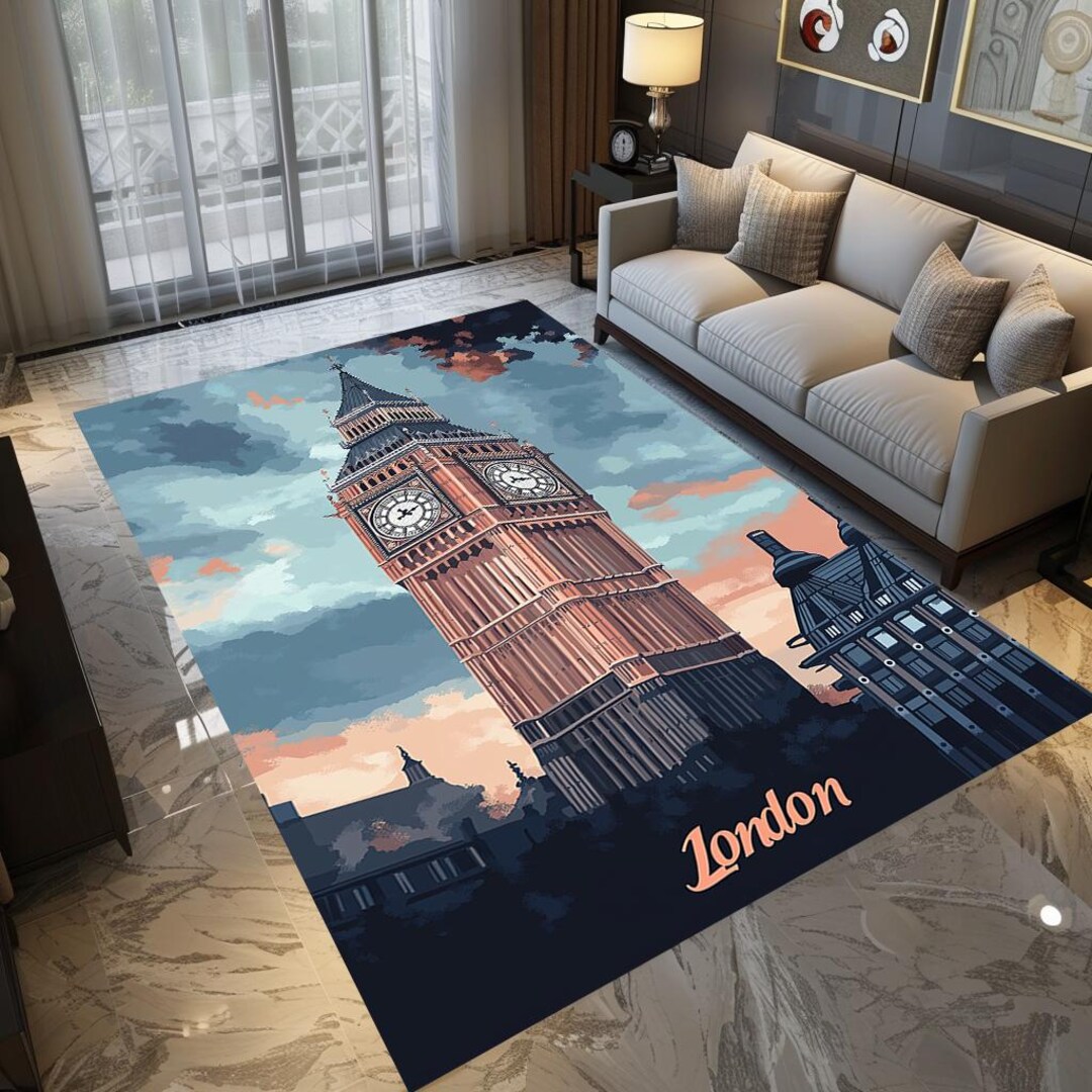 Big Ben Pattern Rug, London-themed Rug, Modern Printed Rug, Stylish Rug ...