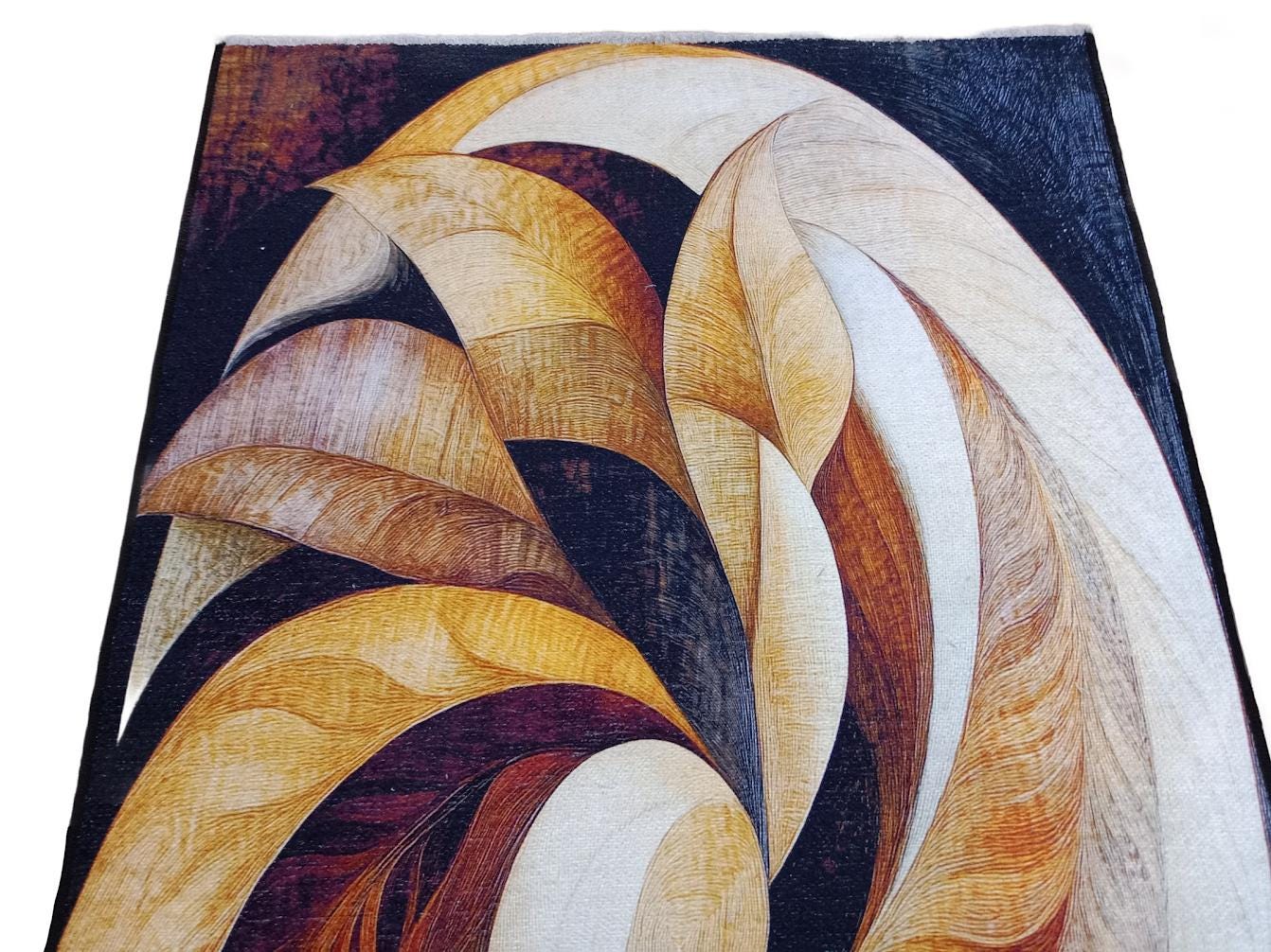 Leaf Pattern Area Rug, Contemporary Art Print, Rug for Corridor, Earth ...