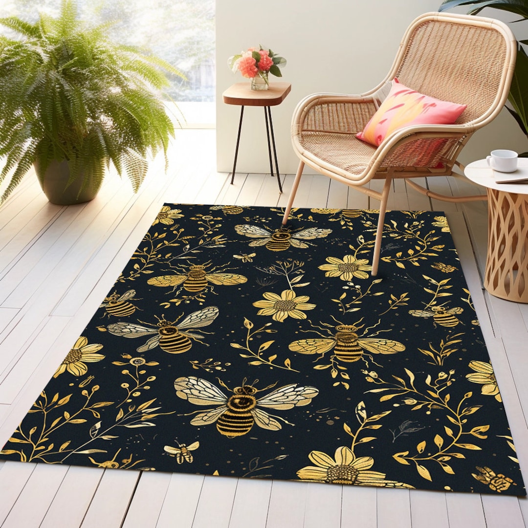 Bee Pattern Rug, Outdoor Non-slip Rug, Washable Rug, Honeybee Patterned ...