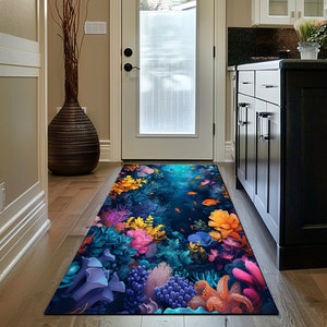 Marine Life Scene Rug, Ocean Wildlife Print, Sea Animals Rug, Versatile ...