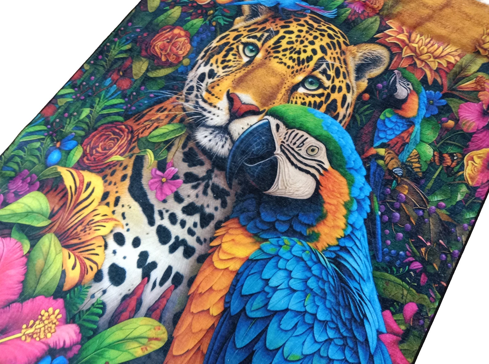 Parrot and Tiger Rug, Exotic Rug, Non-slip Rug, Tropical Rug, Vibrant ...