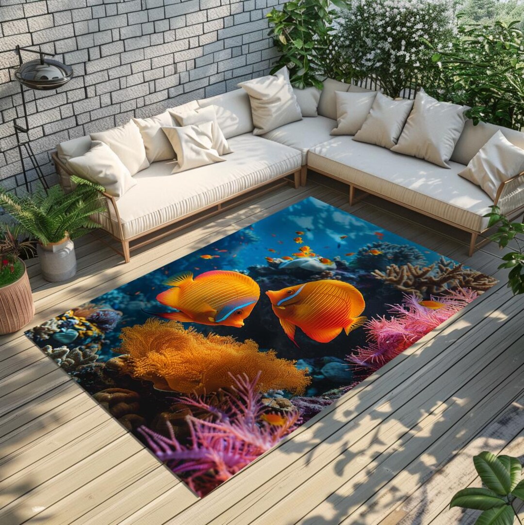 Sea Creatures Rug, Fish Print Rug, Washable Rug, Decorative Rug ...