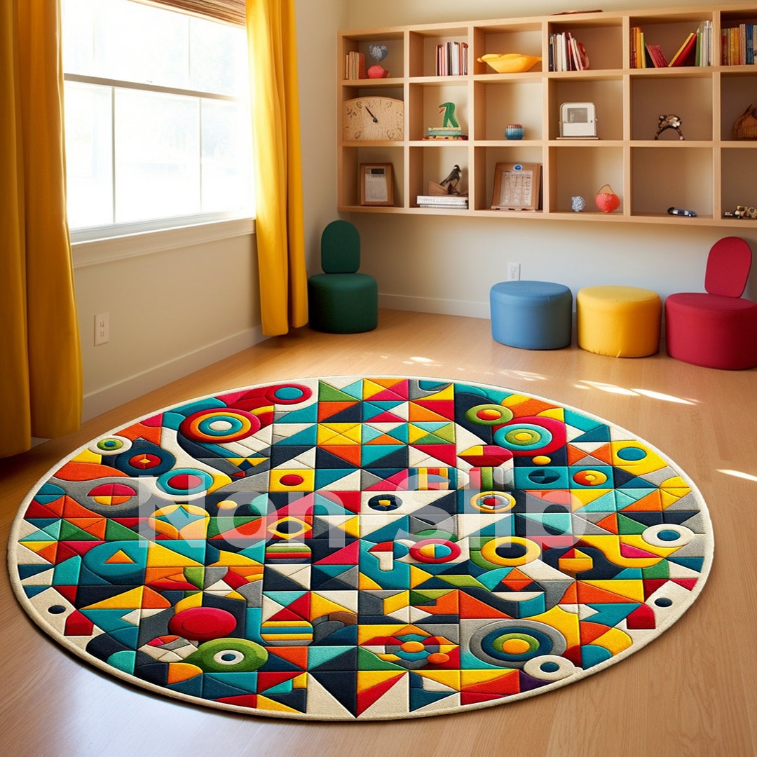 Figurative Rug, Circle Shape Rug, Cozy Rug, Geometric Rug, Modern Rug ...