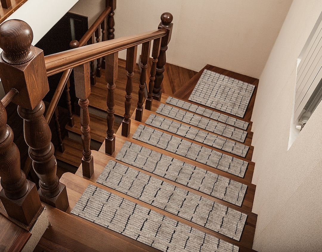 Bullnose Stair Tread, Brown Striped Rug, Stair Landing Rug, Hardwood ...