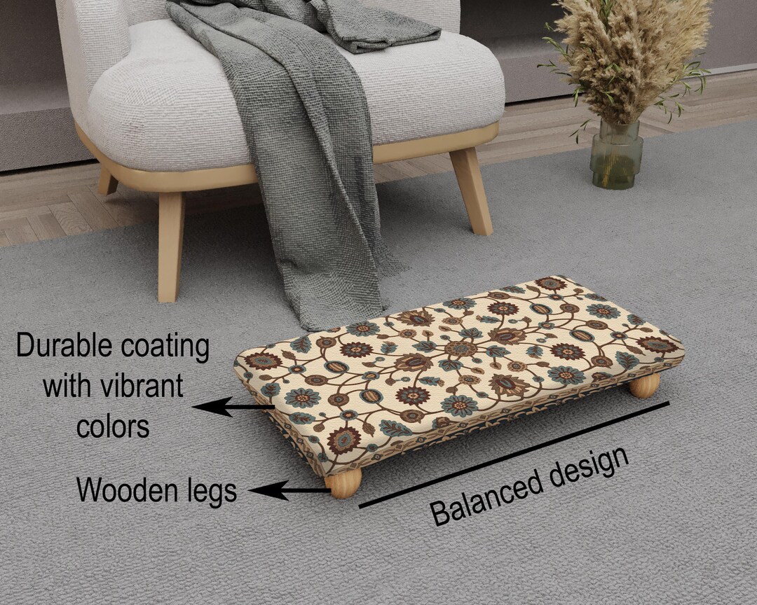 Floral Vine Pattern Platform Stool, Handmade Low Wooden Seat With ...