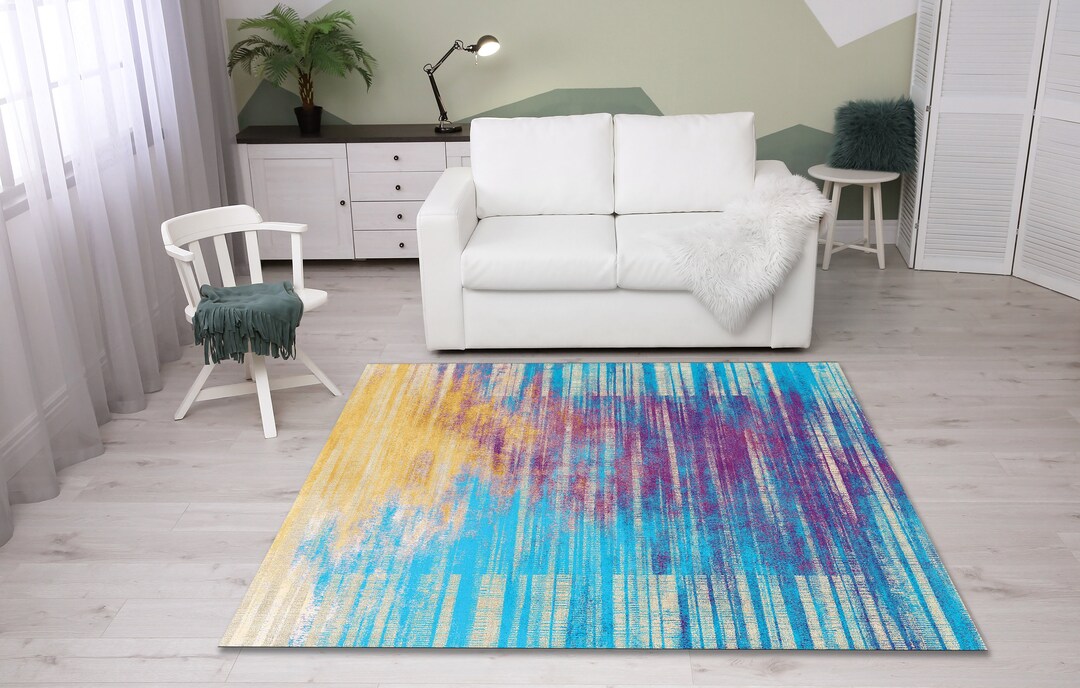 Blue Purple Rug, Turkish Area Rug, Oushak Floor Rug, Bohemian Rug ...