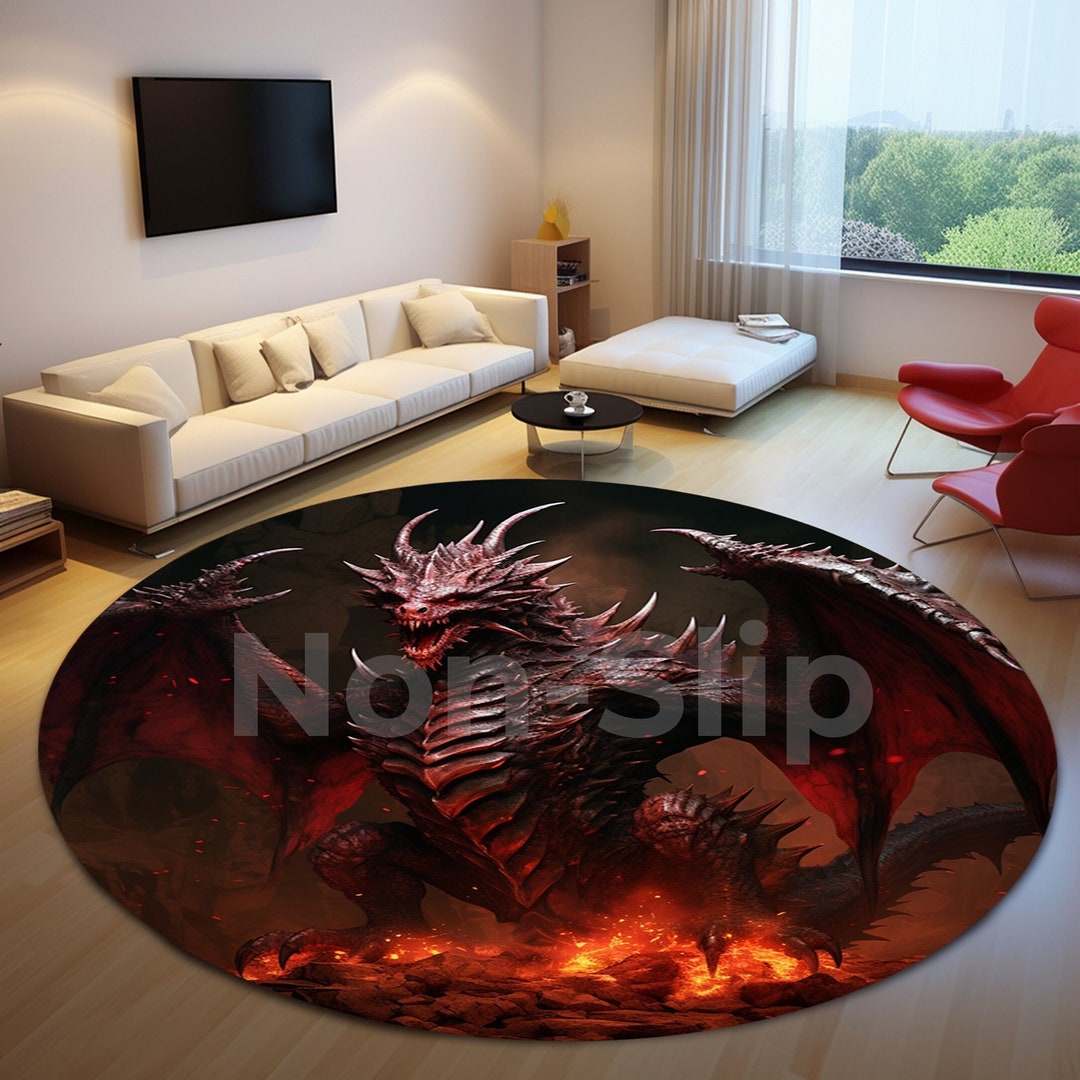 Mythical Rug, Dragon Rug, Round Rug, Circle Rug, Soft Textured Rug ...