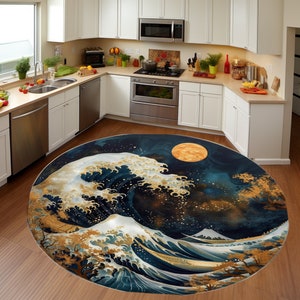 Ocean Wave Rug, Moon Circle Rug, Bedroom Round Rug, Large Circle Rug ...
