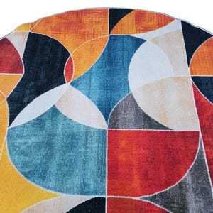 Printed Round Rug, Geometric Rug, Orange Circle Rug, Livingroom ...