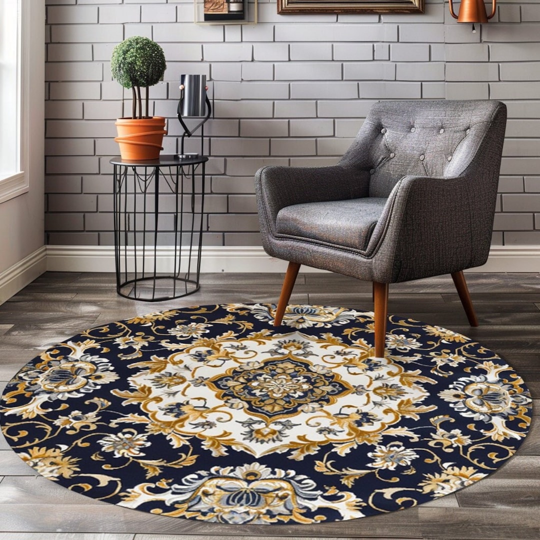 Library Round Rug, Black Circle Rug, Oriental Large Rug, Hagia Sophia ...