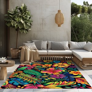 Colorful Floral Printed Rug, Soft Area Rug, Elegant Colorful Flower ...