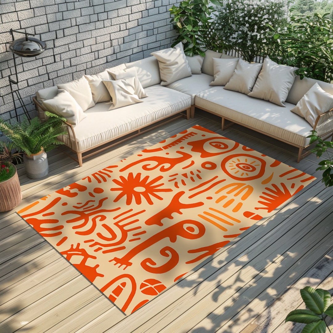 Orange Rug, Patio Rug, Home Decor Rug, Contemporary Rug, Non Slip Rug ...