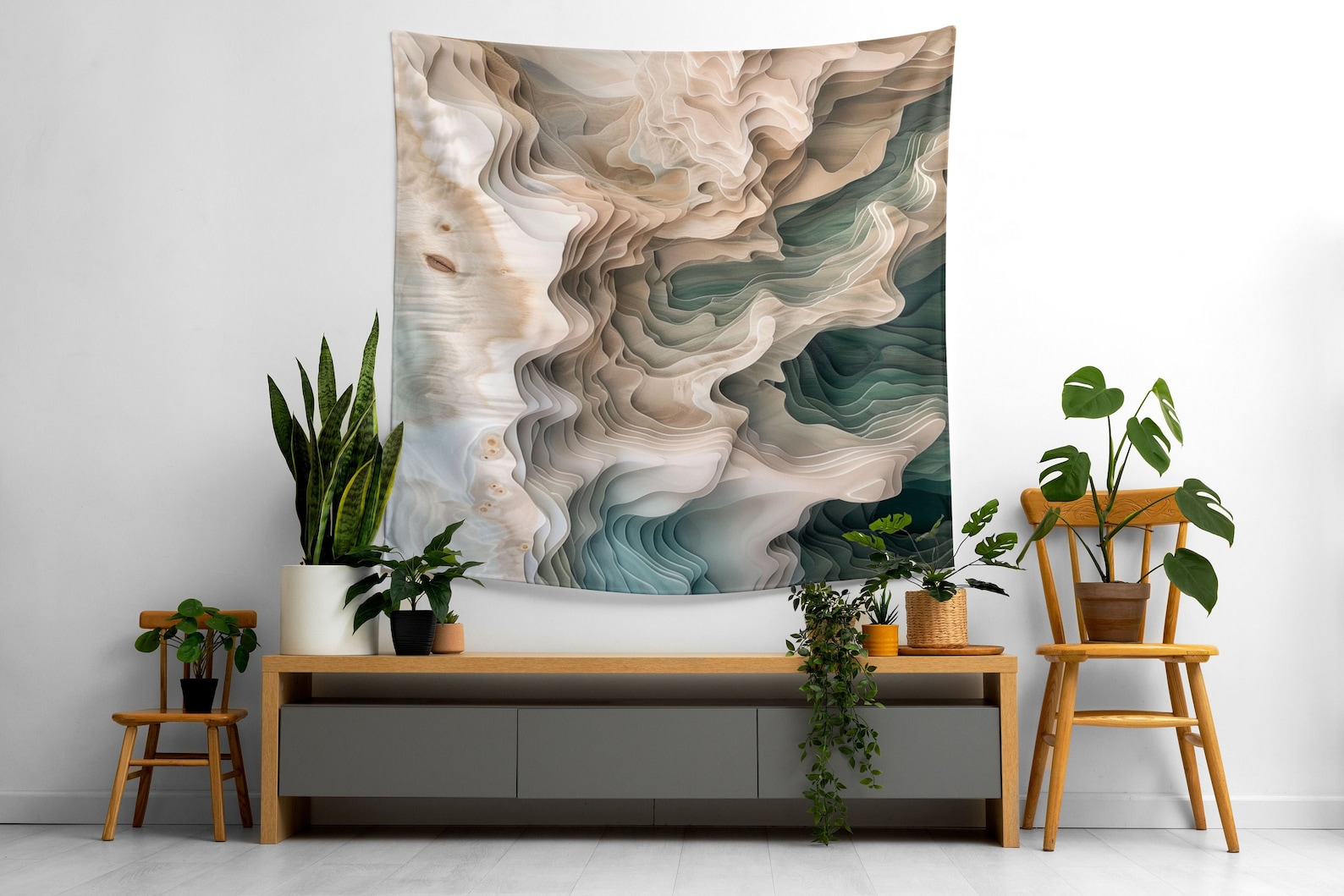 Ocean Theme Tapestry, Blue Tapestries, Dorm Wall Decor, Modern Fiber ...