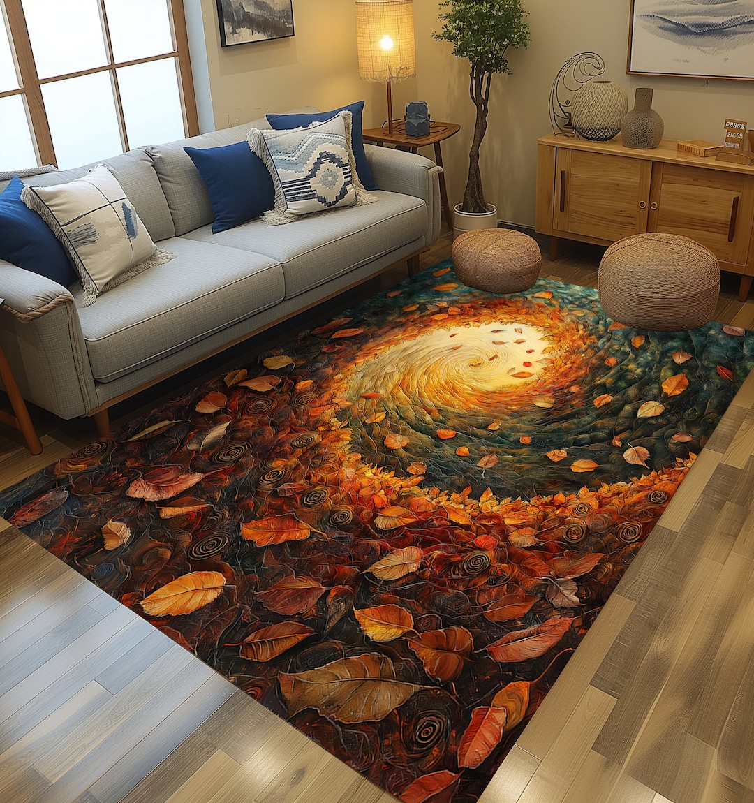 Whirlpool Theme Rug, Illusion Rug, Fallen Leaves Rug, Aestethic Rug ...