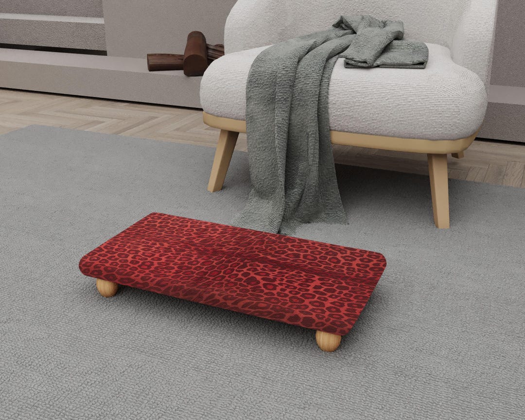 Red Leopard Print Footstool, Handmade Kilim Upholstery, H-1142 - Etsy