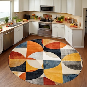 Round Rug, Orange Circle Rug, Geometric Non Slip Decor Rug, Circle ...