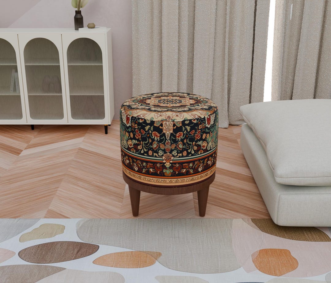 Oriental Round Pouf: Hardwood Accent Bench, Reading Corner Stool - Etsy ...