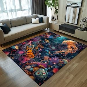 Underwater Animals Rug, Stylish Rug, Ocean Creatures Rug, Non-slip Rug ...