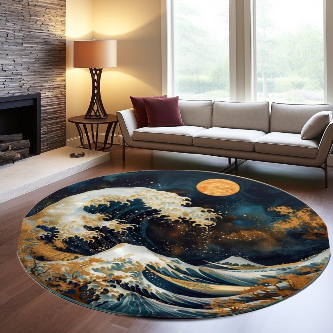 Ocean Wave Rug, Moon Circle Rug, Bedroom Round Rug, Large Circle Rug ...