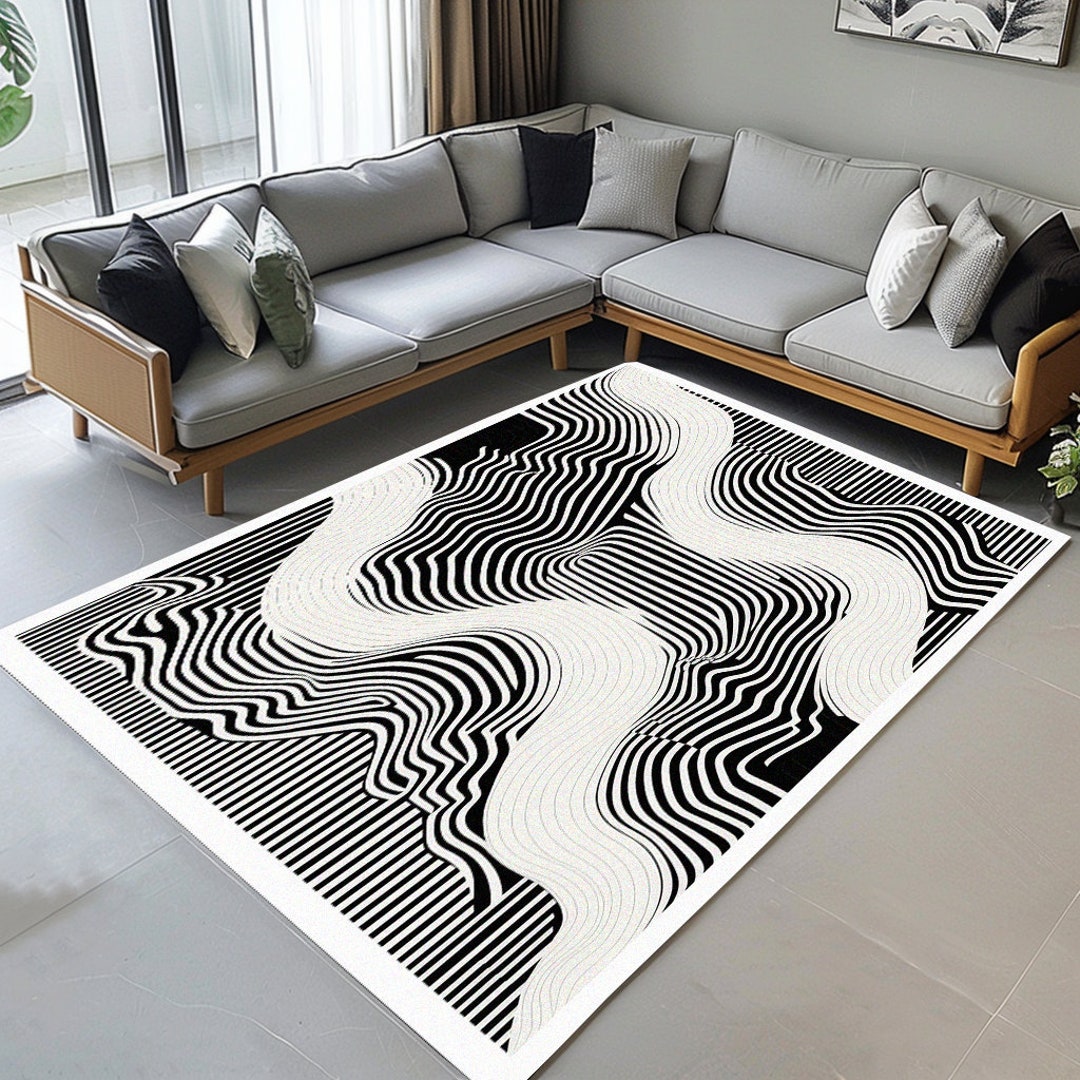 Zebra Rug, Black White Rug, Striped Large Rug, Framed Oversize Rug ...
