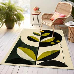 Leaf Patterned Rug, Nature-inspired Rug, Balcony and Garden Rug, Modern ...