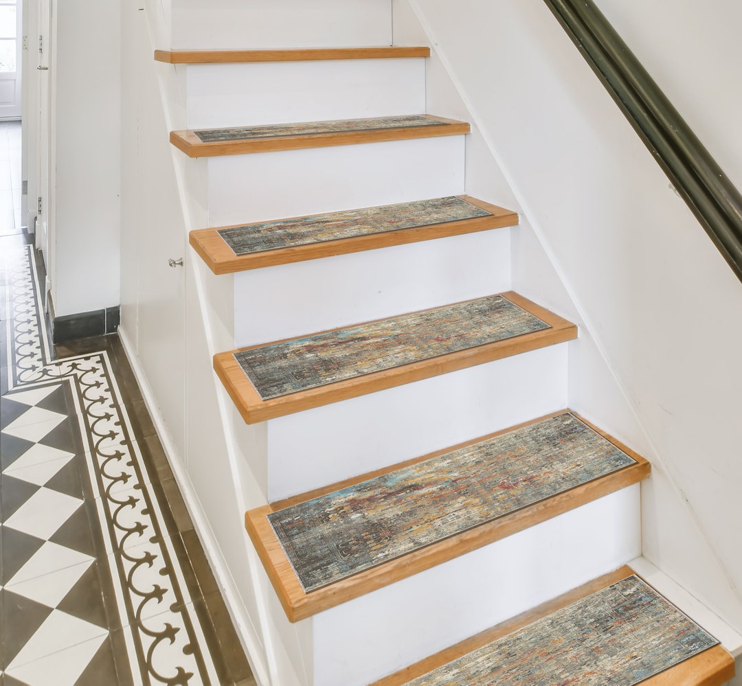 Colorful Worn Rug, Staircase Step Tread, Gothic Art Decor, Bullnose ...