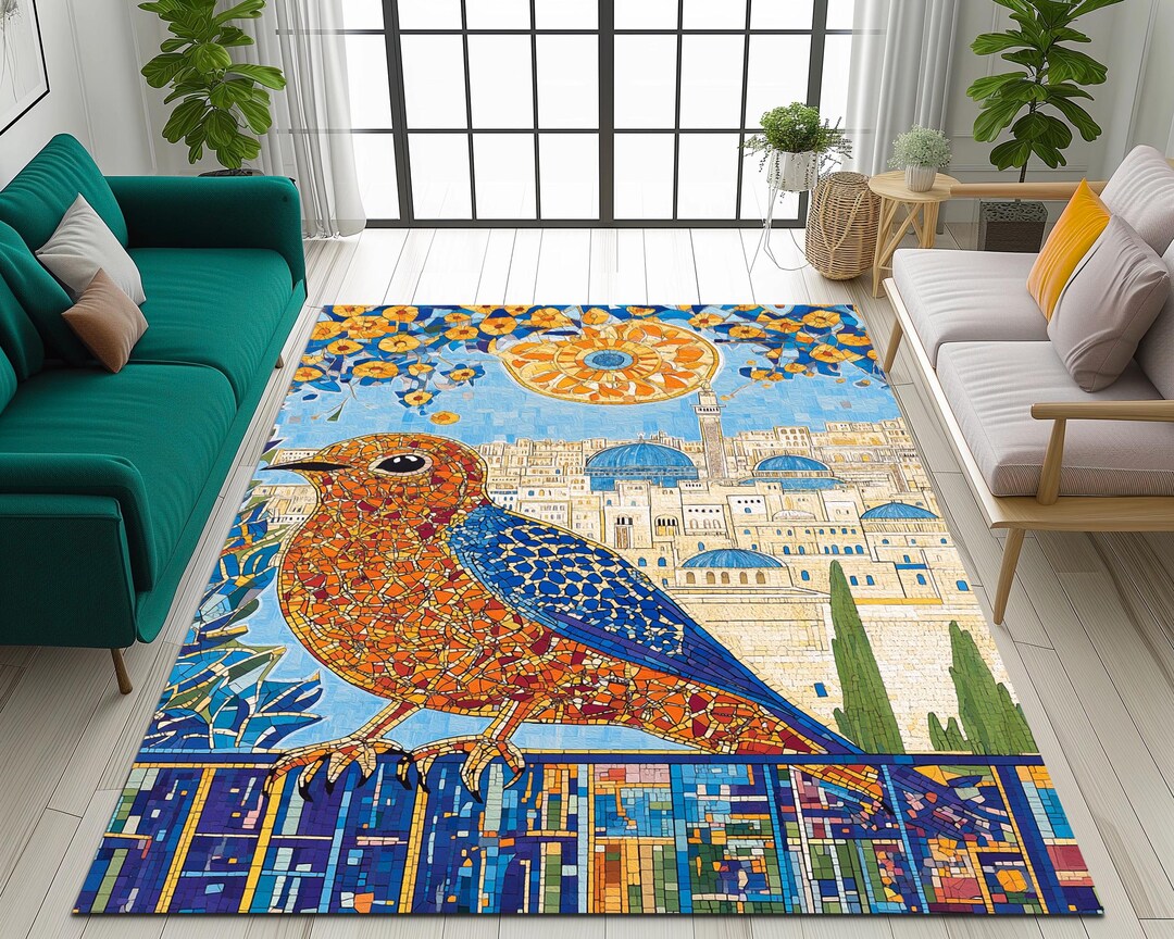 Modern Artwork Rug, Multicolor Area Rug, View Design Rug, Bird Pattern ...