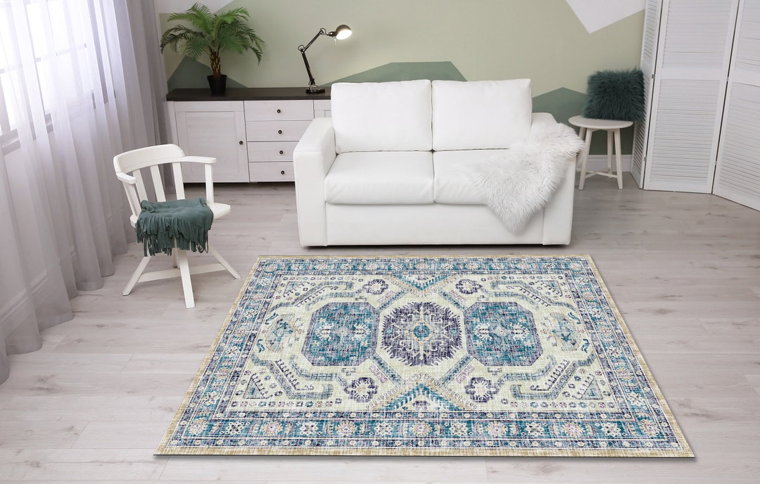Living Room Rug, Mediterranean Rug, Rug With Blue, Nursery Room Rug ...