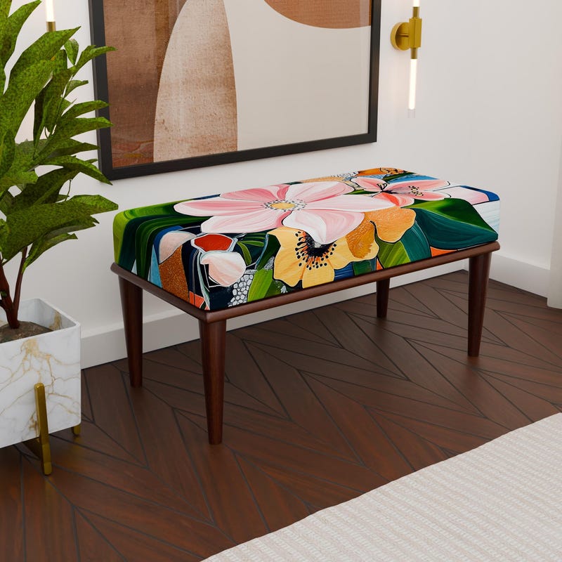 Upholstered Floral Bench - Etsy