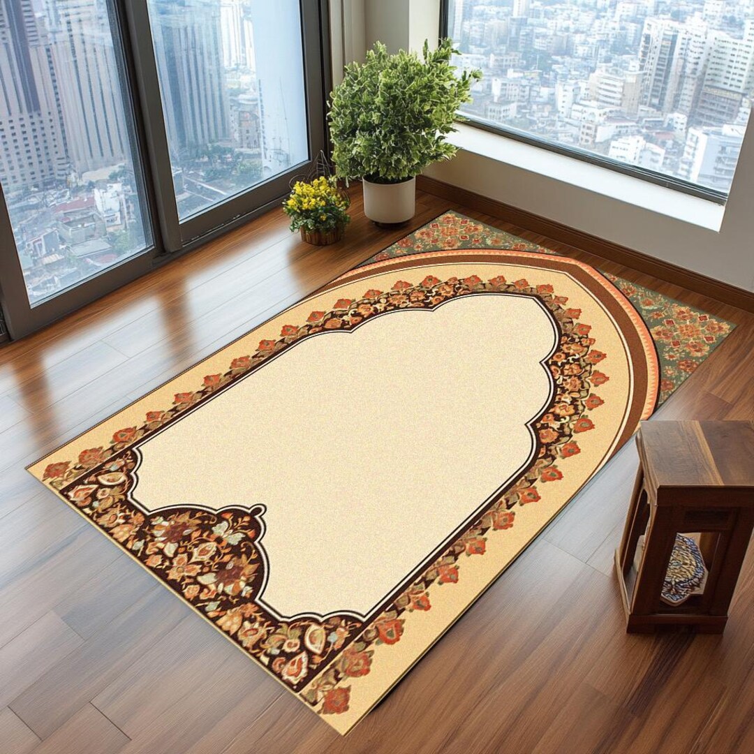 Islamic Art Design Prayer Rug, Beige and Brown Prayer Rug, Elegance ...