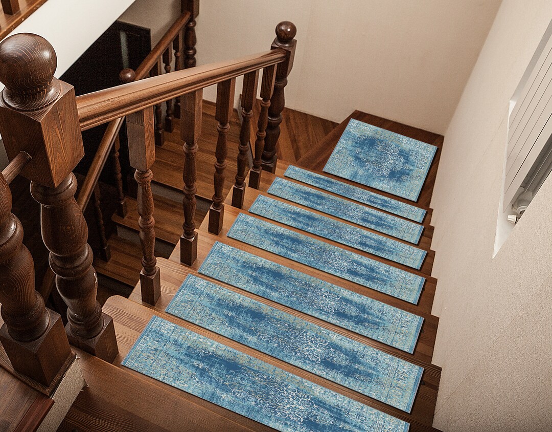Navy Blue Rug Runner, Staircase Step Tread, Farmhouse Floor Rug ...
