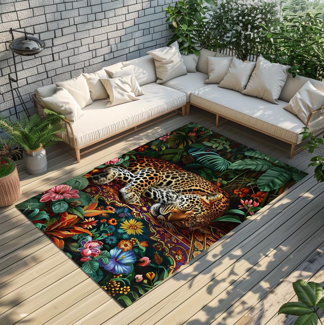 Sleeping Leopard Print Rug, Kitchen Decor Rug, Rug for Garden, Handmade ...