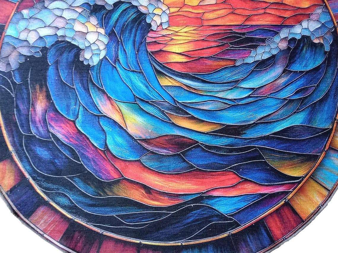Wave Design Rug, Sun Circle Rug, Foyer Round Rug, Nomadic Rug ...