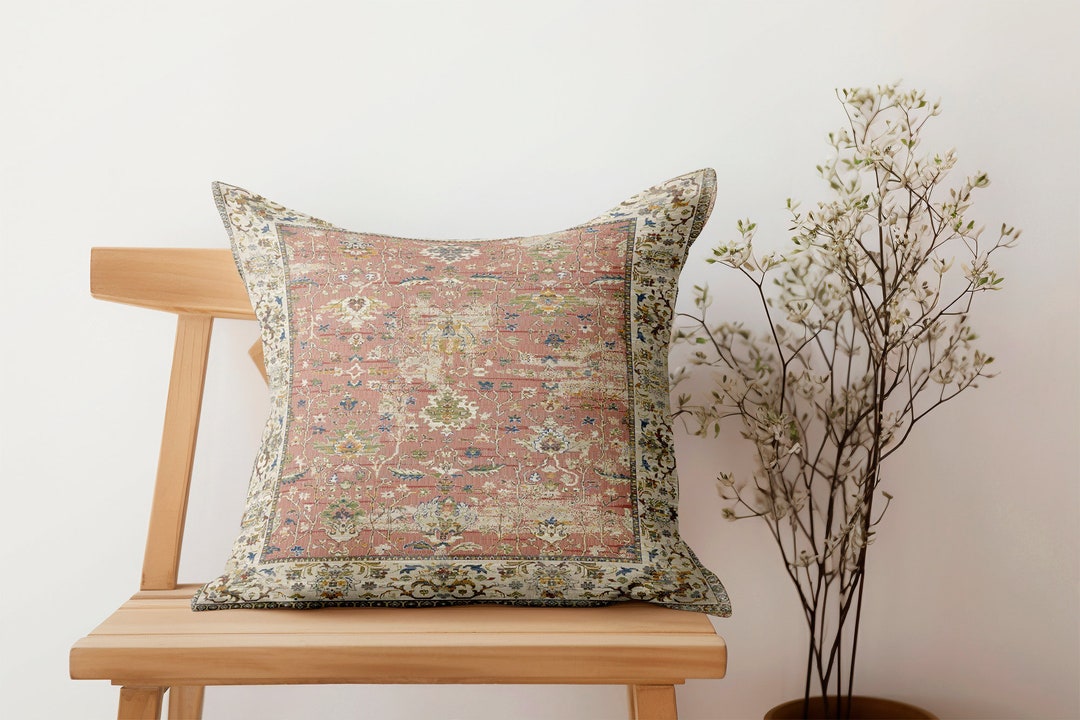Blush Pink Pillow, Earth Tone Pillow, Handmade Pillow, Kilim Pattern ...