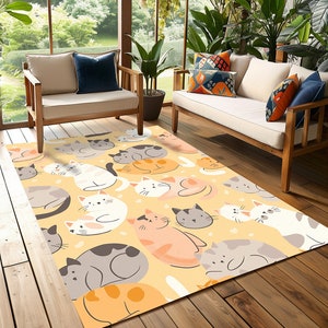 Cute Cate Pattern Rug, Bohemian Rug, Cat Design Rug, Cat Area Rug, Home ...