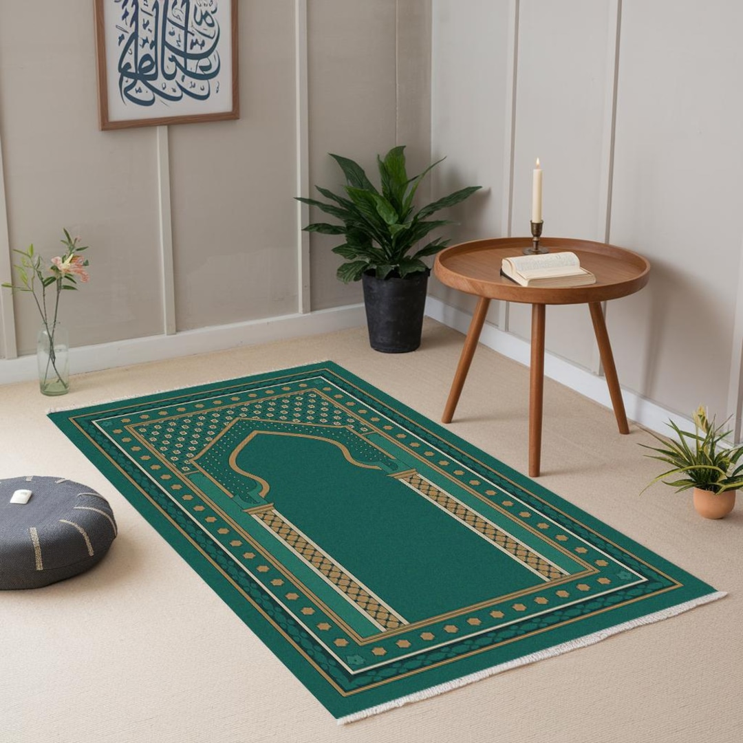 Green Prayer Rug, Muslim Prayer Rug, Portable Soft Mat, Ramadan Gift ...